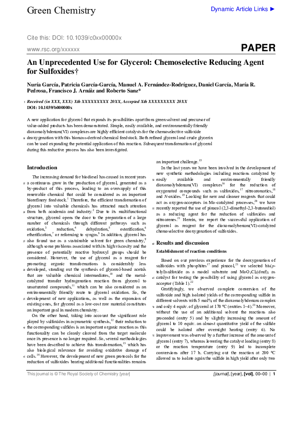 (PDF) An unprecedented use for glycerol: chemoselective reducing agent ...