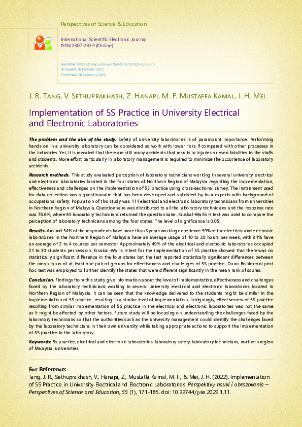 (PDF) Implementation of 5S Practice in University Electrical and ...