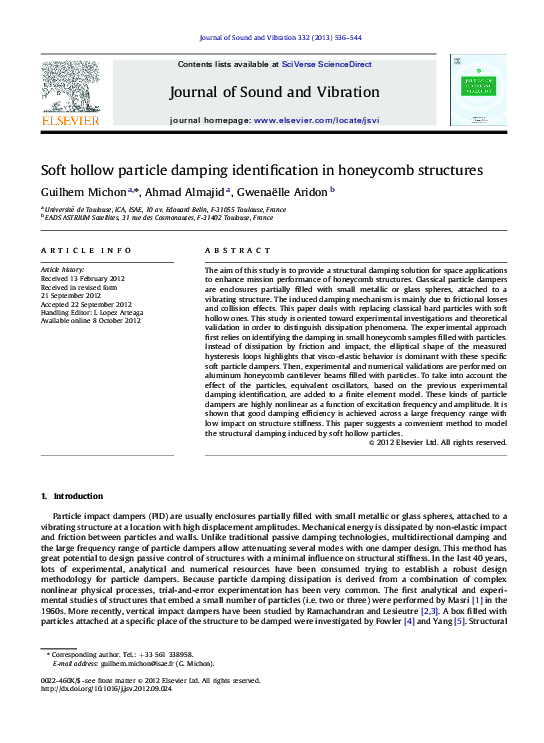 (PDF) Soft hollow particle damping identification in honeycomb structures