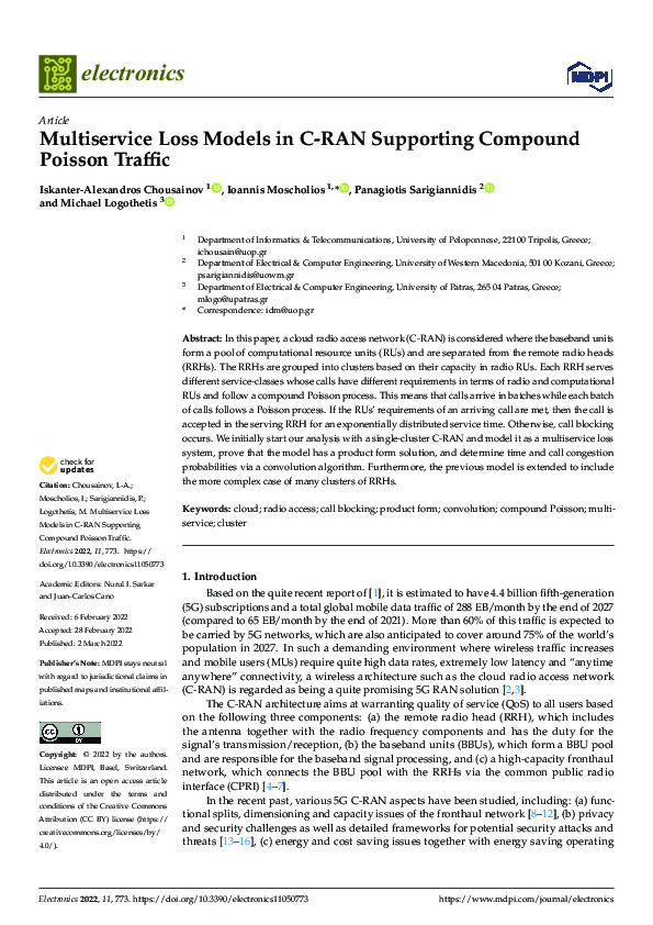 (PDF) Multiservice Loss Models in C-RAN Supporting Compound Poisson Traffic