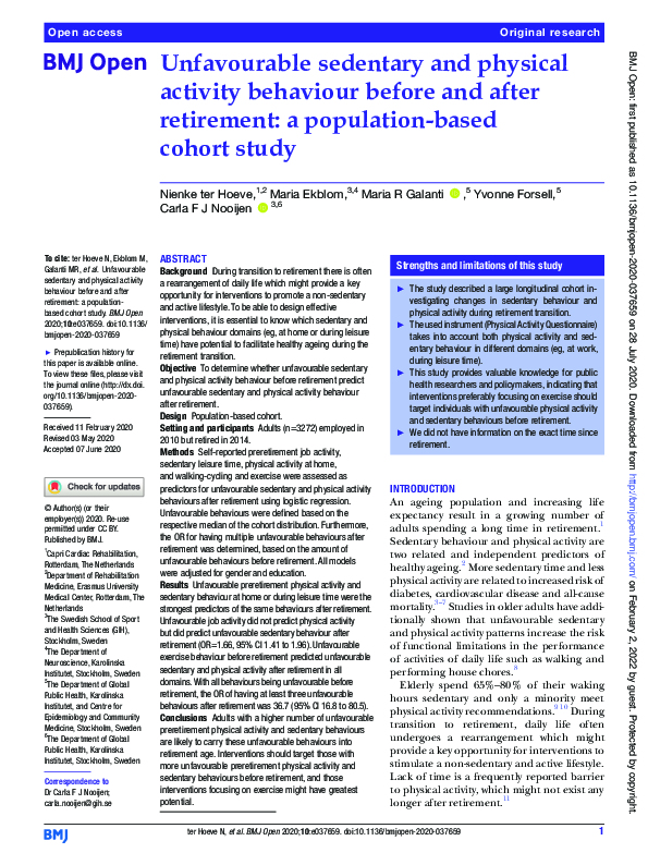 (PDF) Unfavourable sedentary and physical activity behaviour before and after retirement: a ...