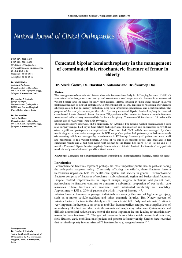 (PDF) Cemented bipolar hemiarthroplasty in the management of comminuted ...