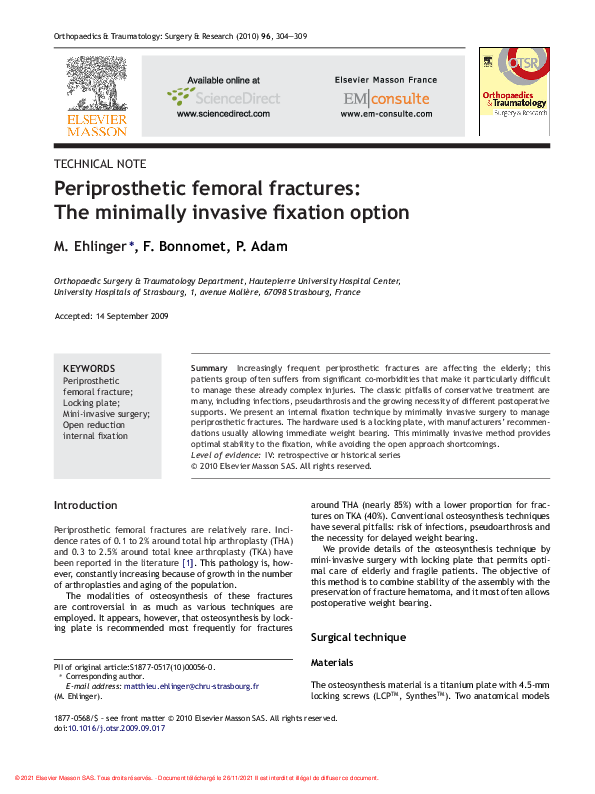 (PDF) Periprosthetic femoral fractures: The minimally invasive fixation option | Philippe Adam ...