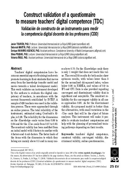 (PDF) Construct validation of a questionnaire to measure teachers ...