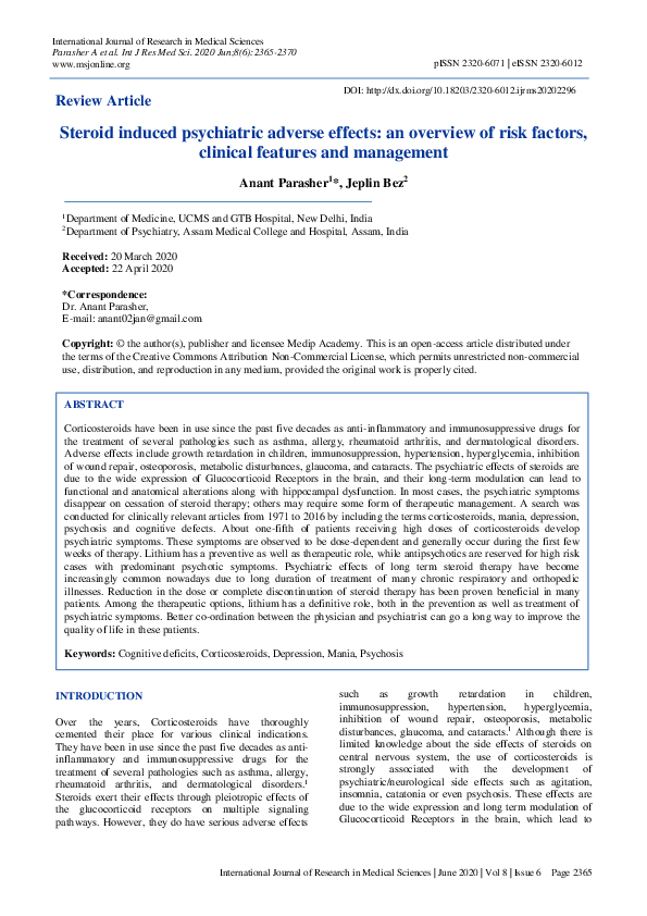 (PDF) Steroid induced psychiatric adverse effects: an overview of risk ...