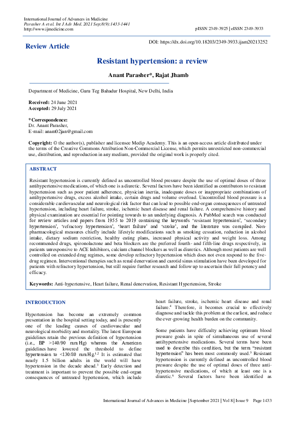 (PDF) Resistant hypertension: a review