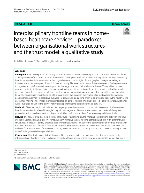 (PDF) Interdisciplinary frontline teams in home-based healthcare ...