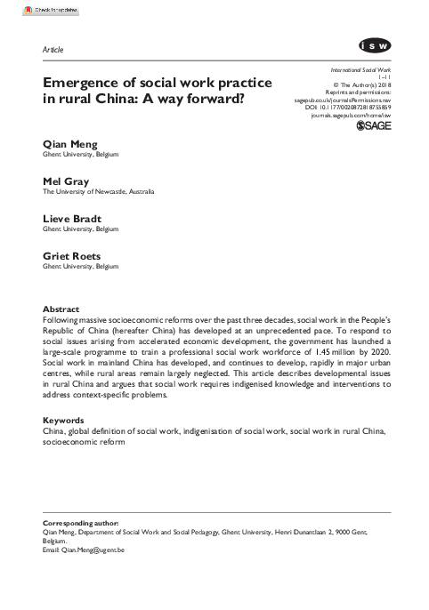 (PDF) Emergence of social work practice in rural China: A way forward?