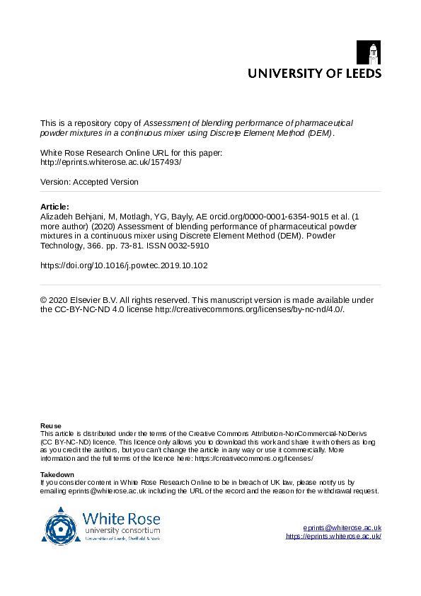 (PDF) Assessment of blending performance of pharmaceutical powder ...