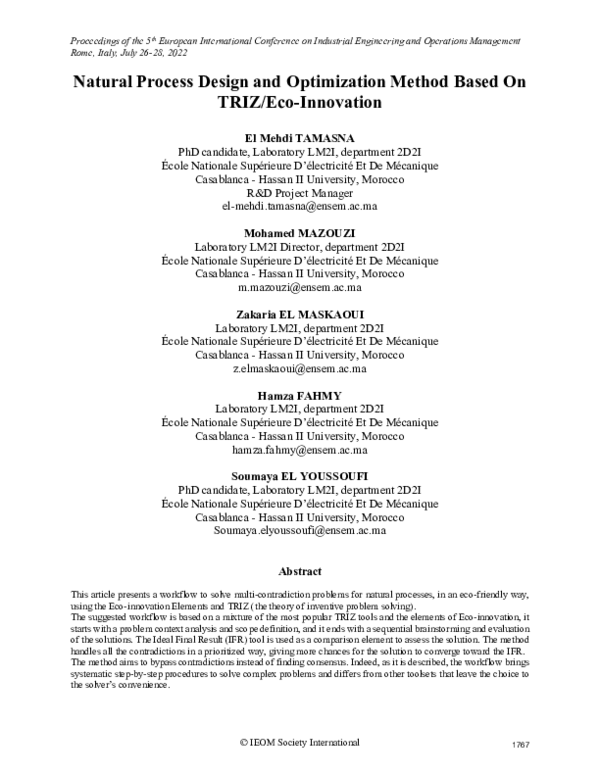 (PDF) Natural Process Design and Optimization Method Based On TRIZ/Eco ...