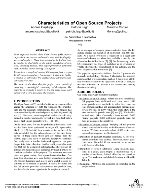 (PDF) Characteristics of open source projects