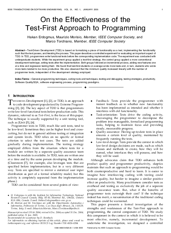 (PDF) On the effectiveness of the test-first approach to programming