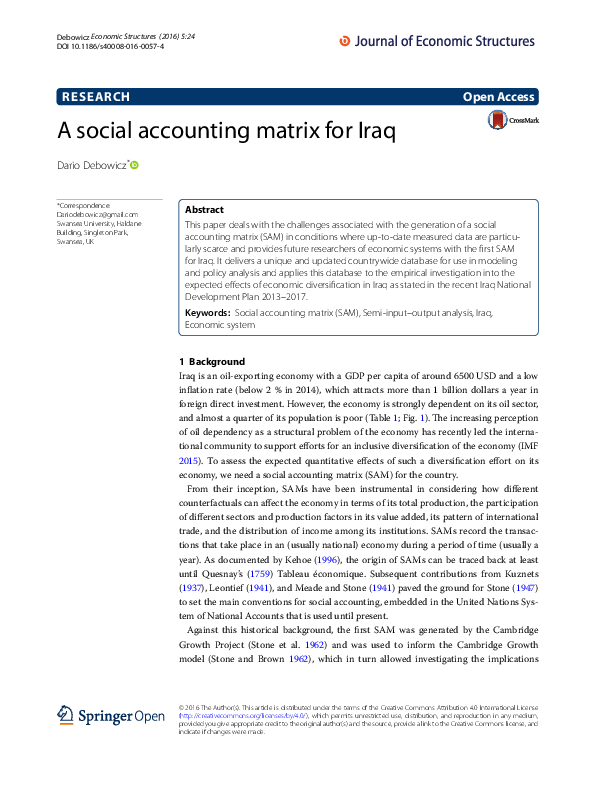 (PDF) A social accounting matrix for Iraq