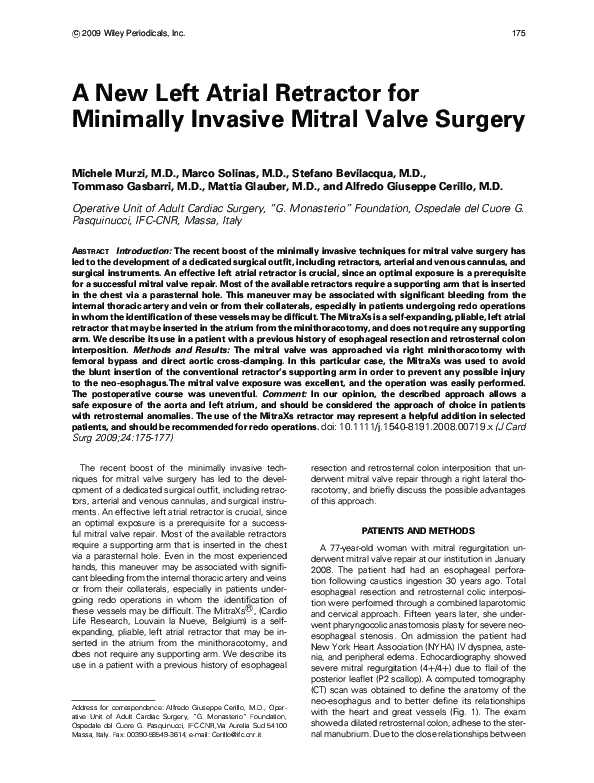 (PDF) A New Left Atrial Retractor for Minimally Invasive Mitral Valve ...