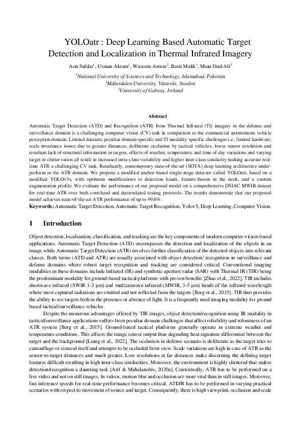 Pdf Yoloatr Deep Learning Based Automatic Target Detection And Localization In Thermal