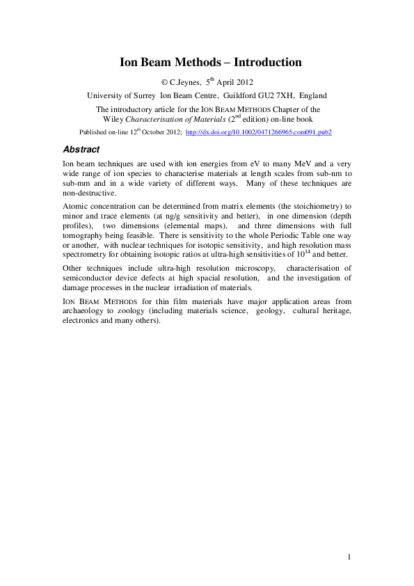 (PDF) Ion Beam Methods, Introduction