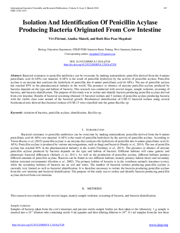 (PDF) Isolation And Identification Of Penicillin Acylase Producing ...