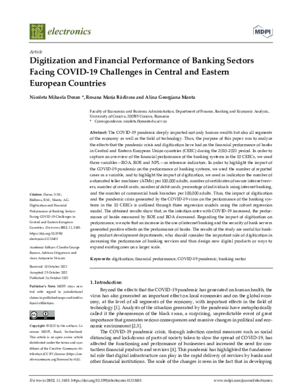 (PDF) Digitization and Financial Performance of Banking Sectors Facing COVID-19 Challenges in ...