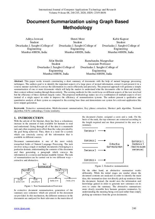 Pdf Document Summarization Using Graph Based Methodology