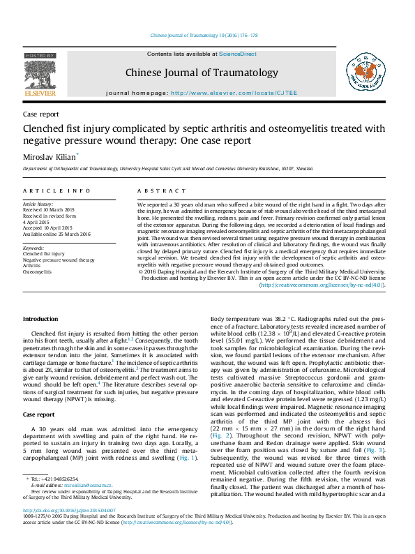 (PDF) Clenched fist injury complicated by septic arthritis and ...
