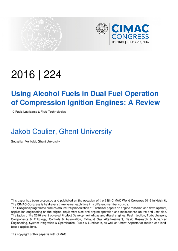(PDF) Using alcohol fuels in dual fuel operation of compression ...