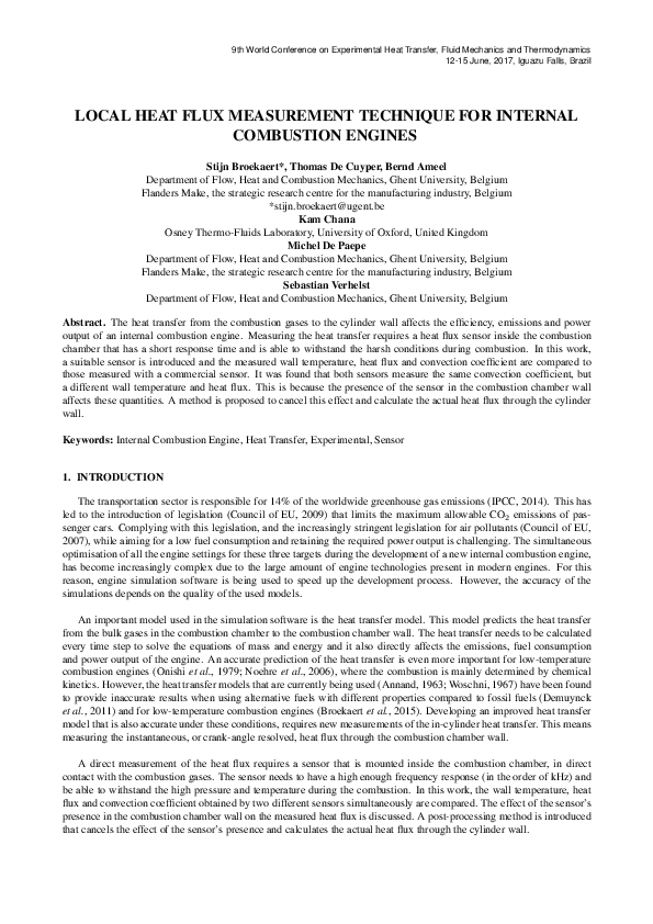 (PDF) Local heat flux measurement technique for internal combustion engines