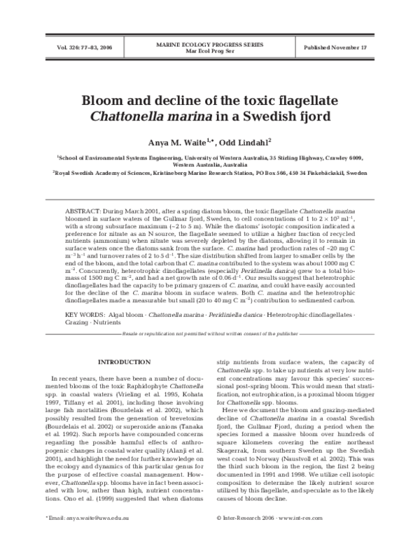 (PDF) Bloom and decline of the toxic flagellate Chattonella marina in a ...