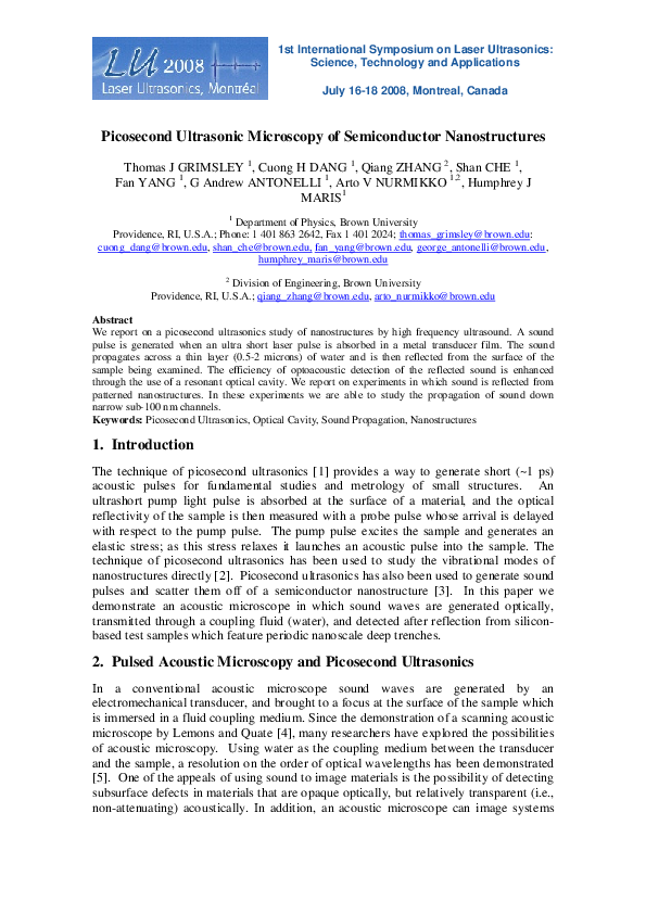 (PDF) Picosecond ultrasonic microscopy of semiconductor nanostructures