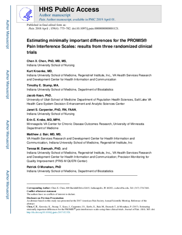 (PDF) Estimating minimally important differences for the PROMIS pain ...