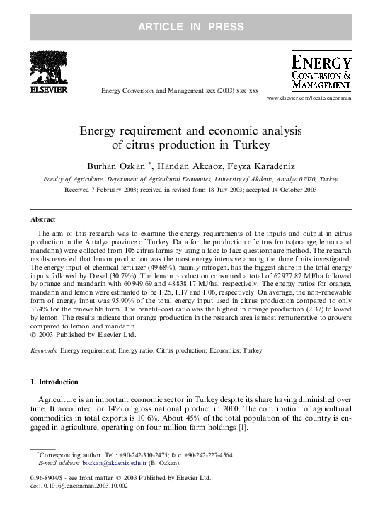 (PDF) Energy requirement and economic analysis of citrus production in ...