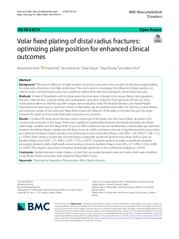 (PDF) Volar fixed plating of distal radius fractures: optimizing plate ...