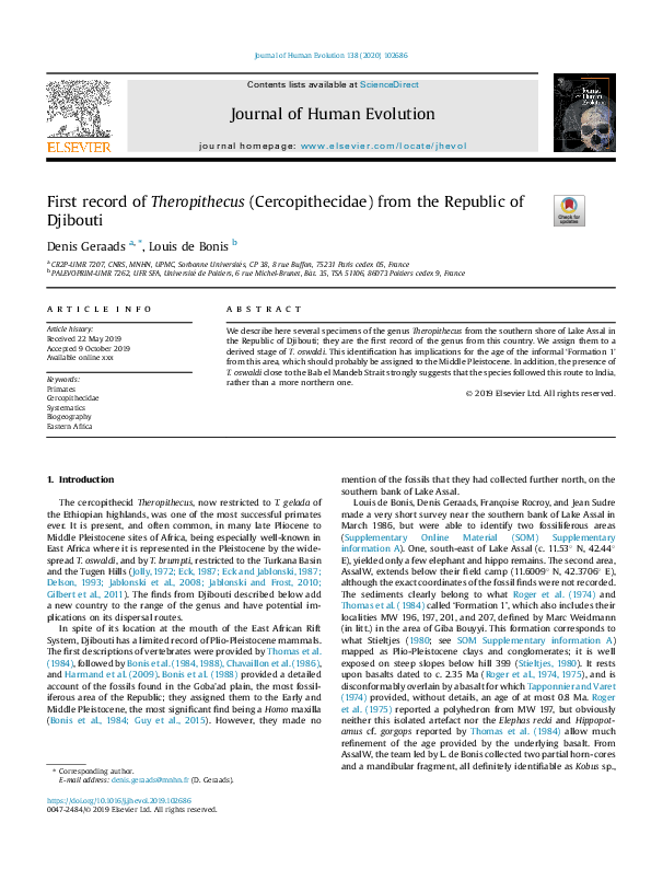 (PDF) First record of Theropithecus (Cercopithecidae) from the Republic ...