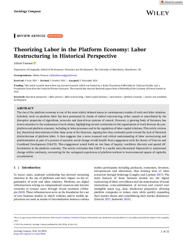 (PDF) Theorizing Labor in the Platform Economy: Labor Restructuring in ...