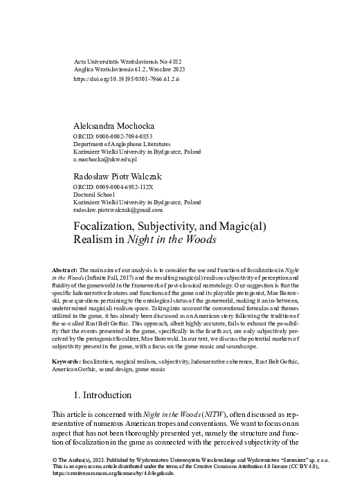 (PDF) Focalization, Subjectivity, and Magic(al) Realism in “Night in the Woods”