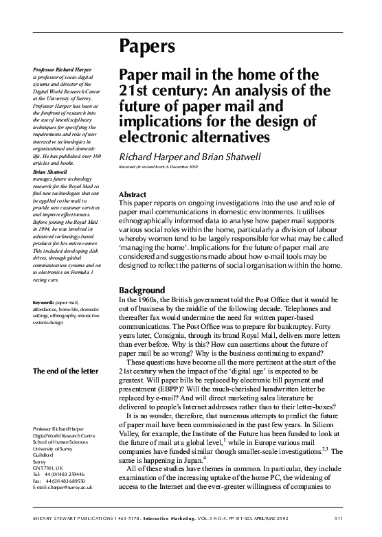 (PDF) Paper mail in the home of the 21st century: An analysis of the ...