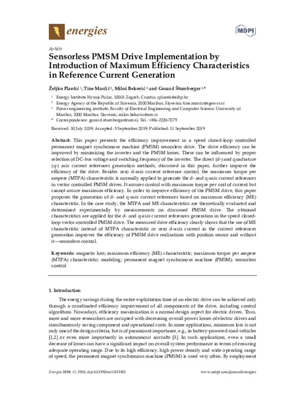 (PDF) Sensorless PMSM Drive Implementation by Introduction of Maximum ...