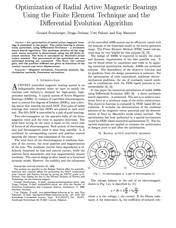 (PDF) Optimization of radial active magnetic bearings using the finite element technique and the ...