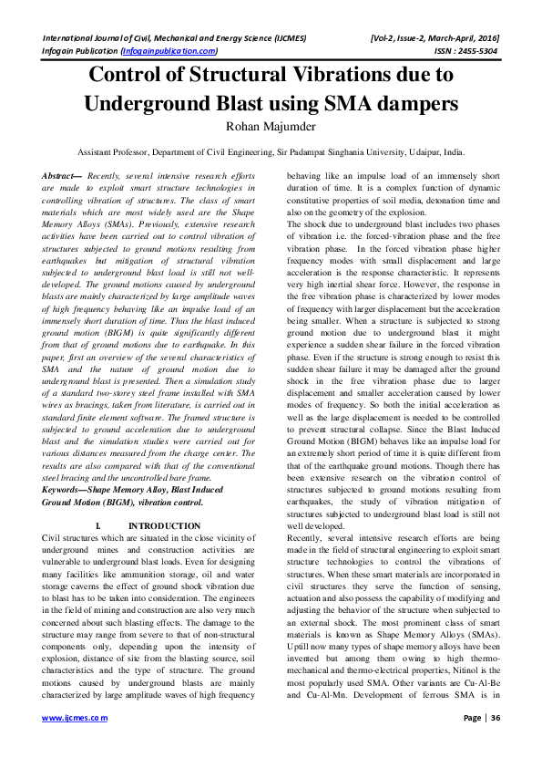 (PDF) Control of Structural Vibrations due to Underground Blast using SMA dampers