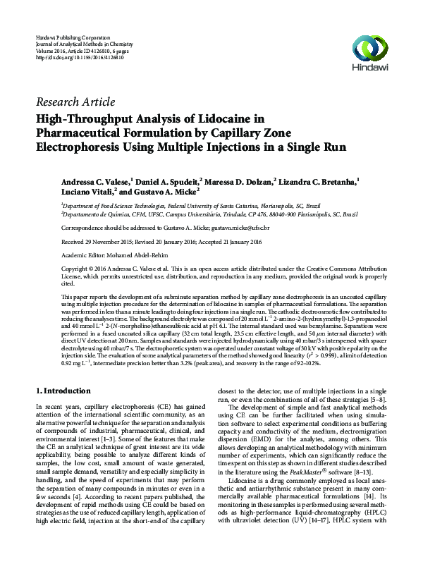 (PDF) High-Throughput Analysis of Lidocaine in Pharmaceutical ...