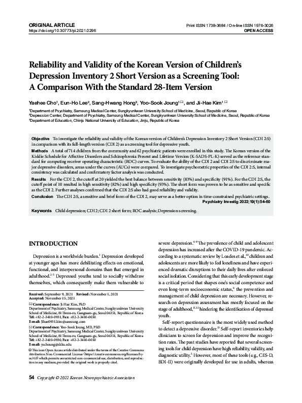 (PDF) Korean CDI 2:S as a Valid Screening Tool