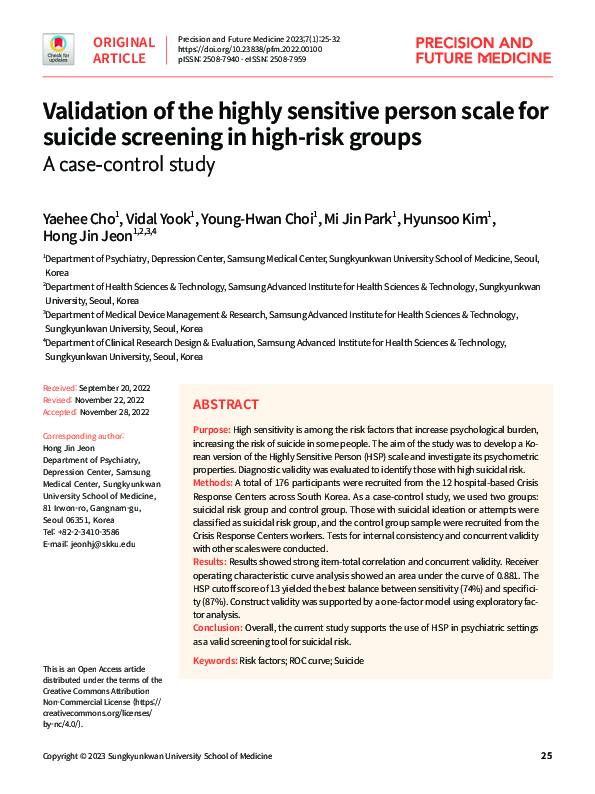 (PDF) Validation of the highly sensitive person scale for suicide ...