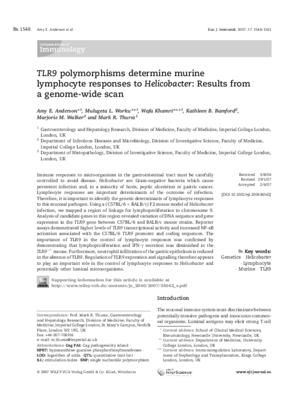 (PDF) TLR9 polymorphisms determine murine lymphocyte responses ...