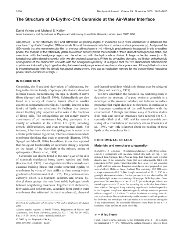(PDF) The Structure of D-Erythro-C18 Ceramide at the Air-Water Interface