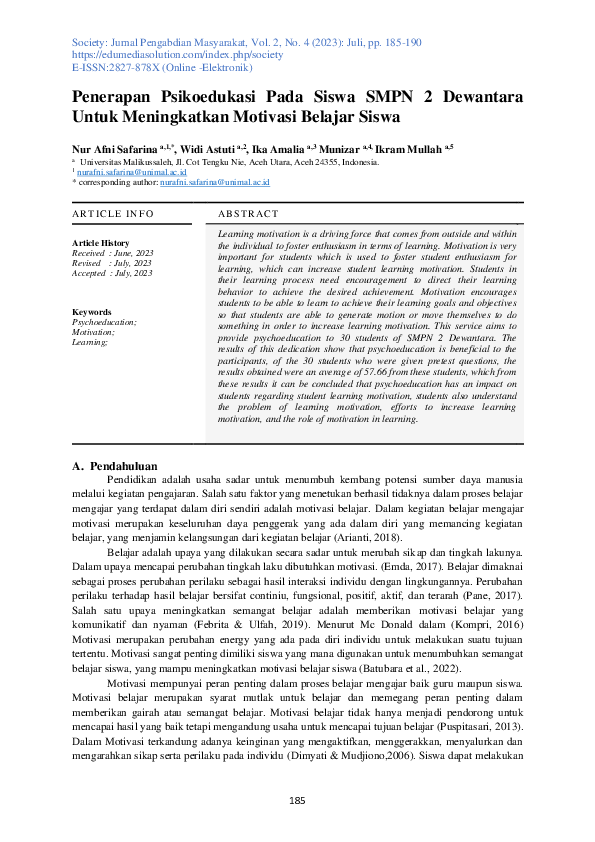 (PDF) Psikoedukasi Pada Siswa SMPN 2 Dewantara Untuk Meningkatkan ...