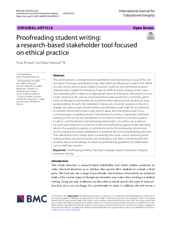 (PDF) Proofreading student writing: a research-based stakeholder tool focused on ethical practice