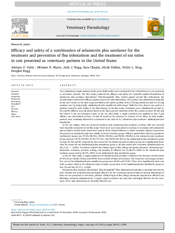 (PDF) Efficacy and safety of a combination of selamectin plus sarolaner ...