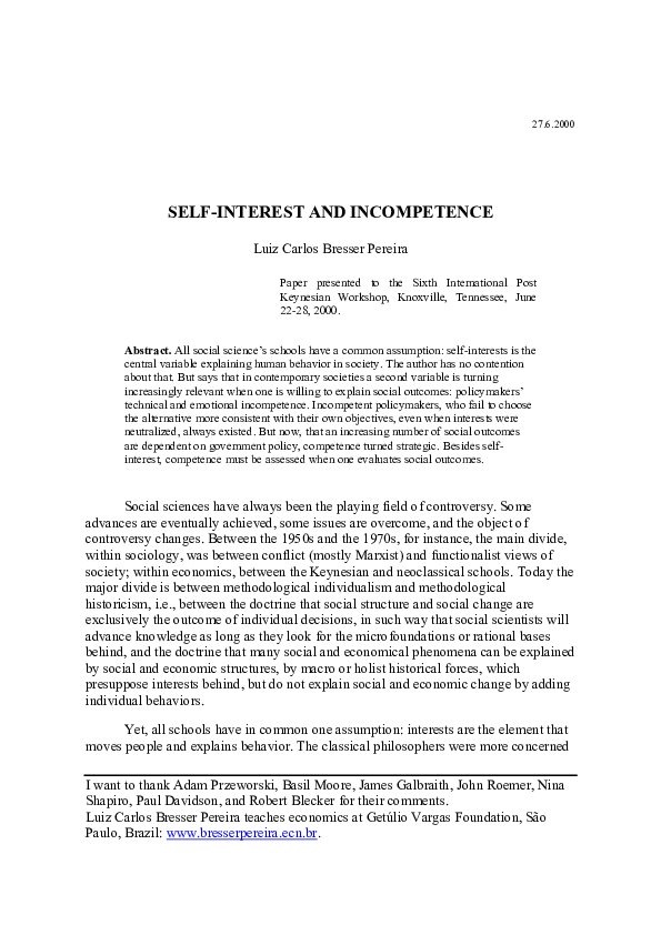 (PDF) Self-Interest and Incompetence