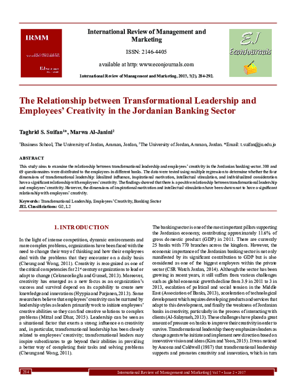 (PDF) The Relationship between Transformational Leadership and Employees’ Creativity in the ...
