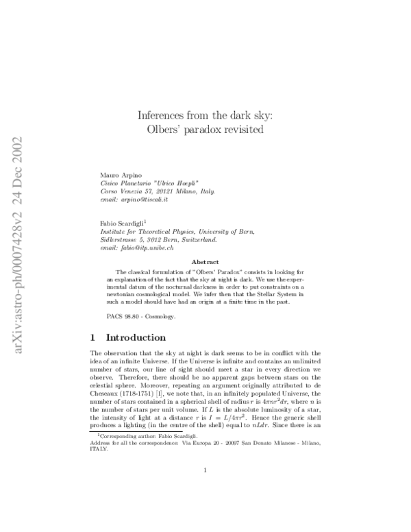 (PDF) Inferences from the dark sky: Olbers paradox revisited
