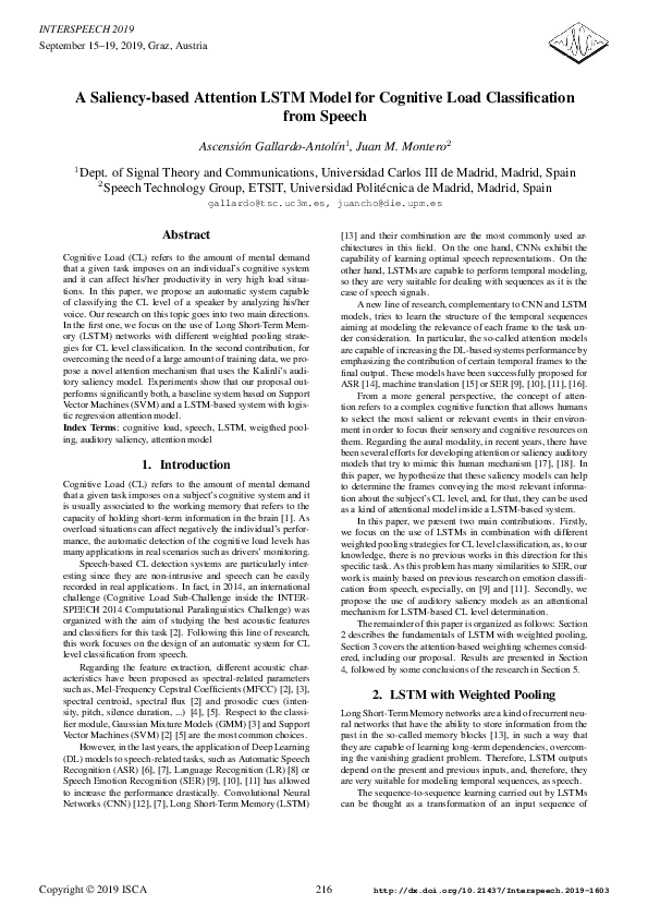 (PDF) A Saliency-Based Attention LSTM Model for Cognitive Load Classification from Speech